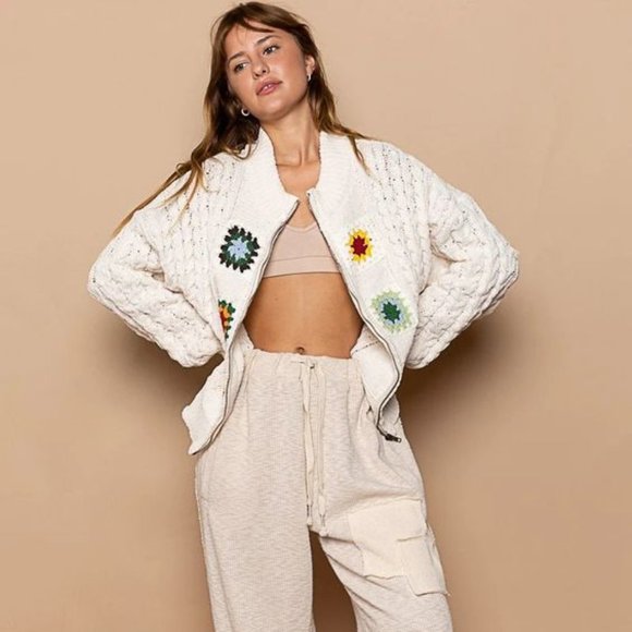 POL | Sweaters | Pol Powder Cream High Neck Granny Squares Patches ...